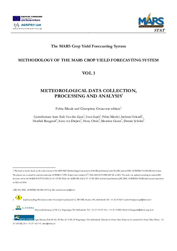 (PDF) Methodology of the MARS crop yield forecasting system. Vol. 2 agrometeorological data ...