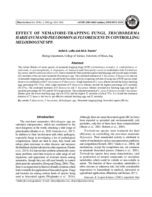 (PDF) Effect of Nematode-Trapping Fungi , Trichoderma Harzianum and Pseudomonas Fluorescens in ...