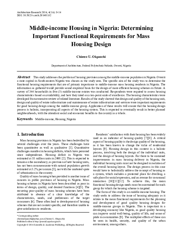 (PDF) Middle-income Housing in Nigeria: Determining Important ...