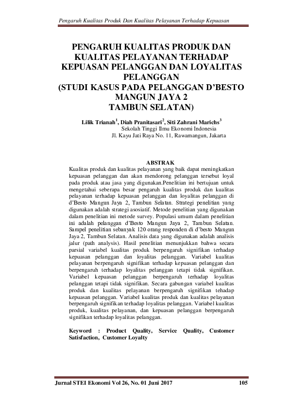 (PDF) Pengaruh Kualitas Produk dan Kualitas Pelayanan Terhadap Kepuasan Pelanggan dan Loyalitas ...