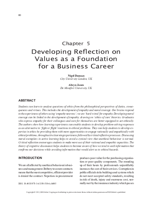 (PDF) Developing Reflection on Values as a Foundation for a Business Career
