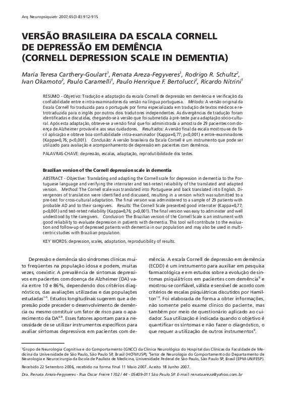 (PDF) Brazilian version of the Cornell depression scale in dementia