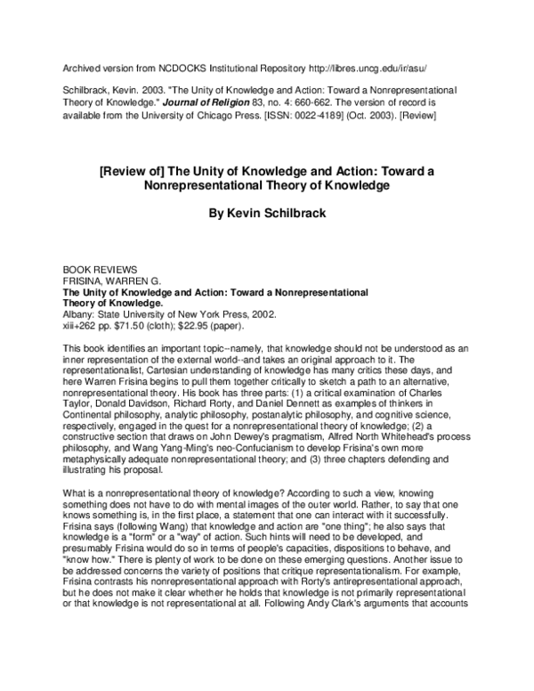 (PDF) The unity of knowledge and action : toward a nonrepresentational ...