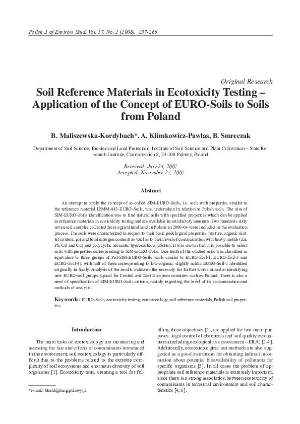 (PDF) Soil Reference Materials in Ecotoxicity Testing - Application of ...