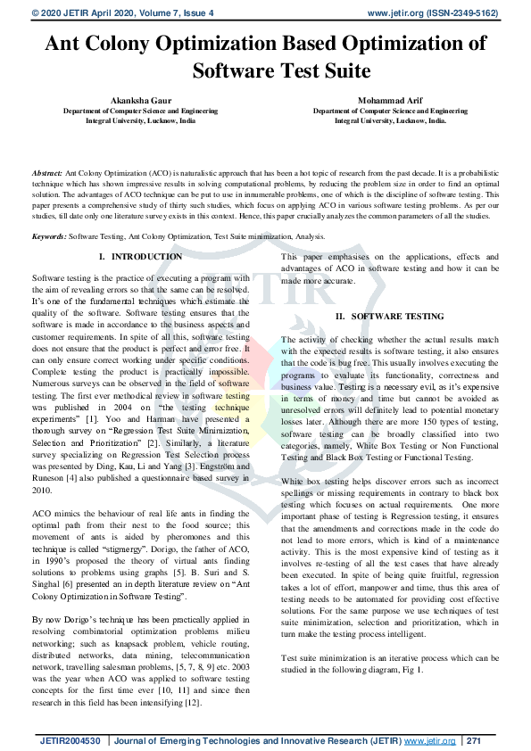 Pdf Ant Colony Optimization Based Minimization Of Software Test Suite