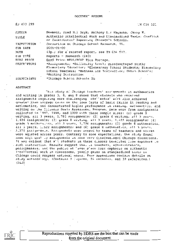 (PDF) Authentic Intellectual Work and Standardized Tests