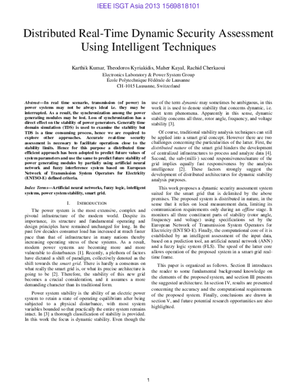 (PDF) Distributed real-time dynamic security assessment using ...