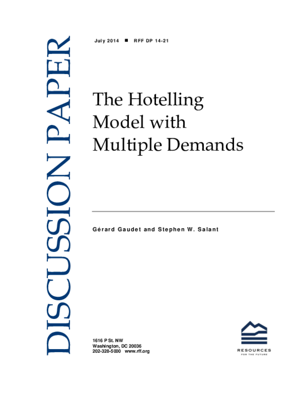 (PDF) The Hotelling Model with Multiple Demands 1 | Stephen Salant ...