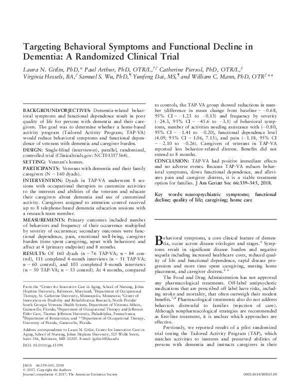 (PDF) Targeting Behavioral Symptoms and Functional Decline in Dementia ...