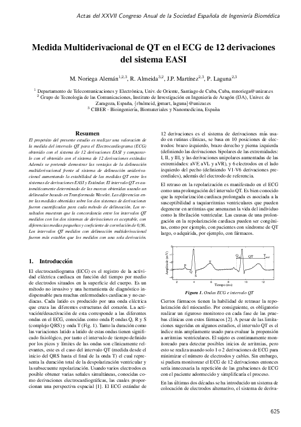 (PDF) Medida Multiderivacional de QT en el ECG de 12 derivaciones del sistema EASI