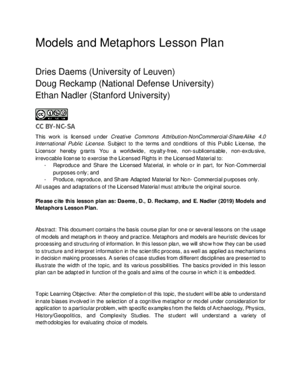 (PDF) Models and Metaphors Lesson Plan