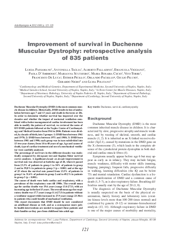 (PDF) Improvement of survival in Duchenne Muscular Dystrophy ...