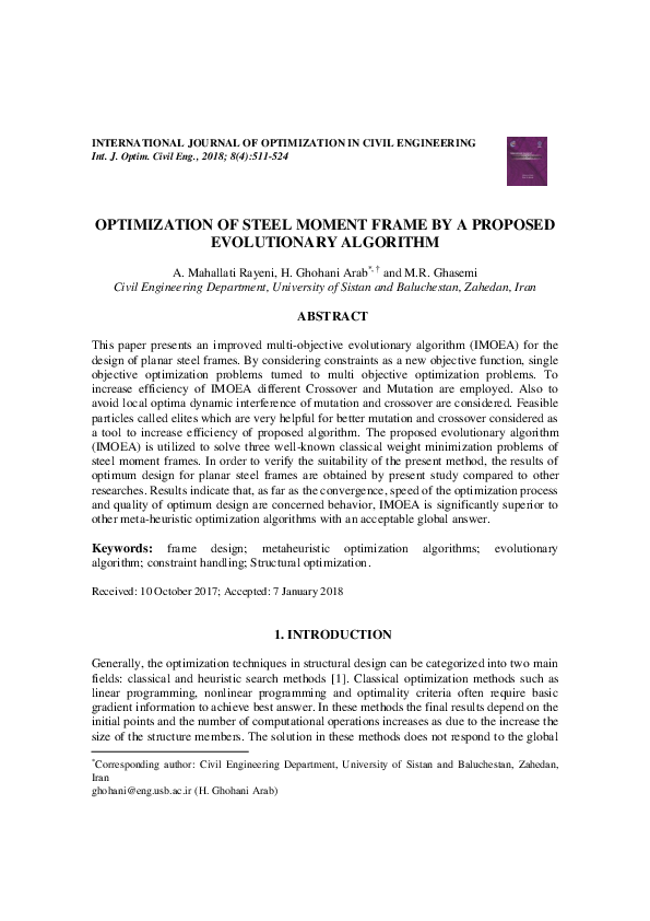 (PDF) Optimization of Steel Moment Frame by a Proposed Evolutionary Algorithm