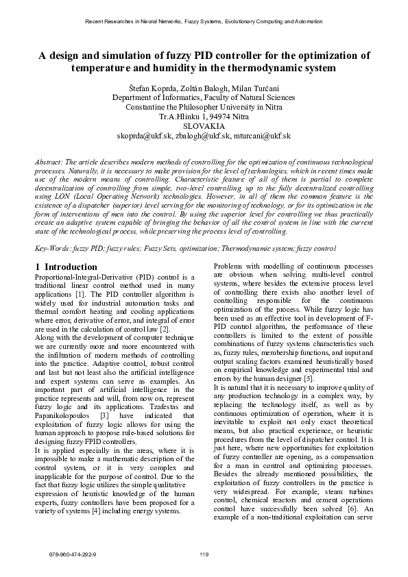 Pdf A Design And Simulation Of Fuzzy Pid Controller For The Optimization Of Temperature And