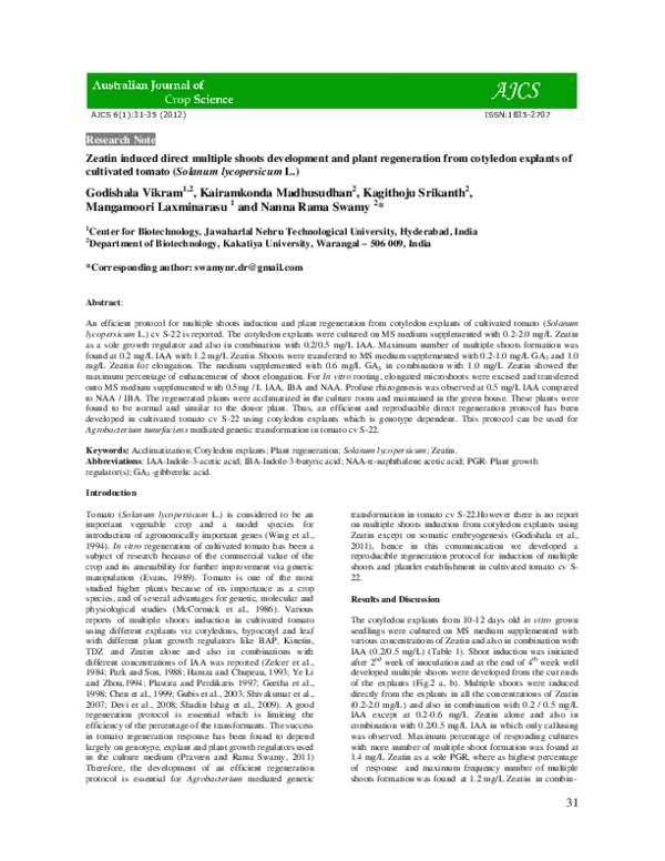 (PDF) Zeatin induced direct multiple shoots development and plant ...