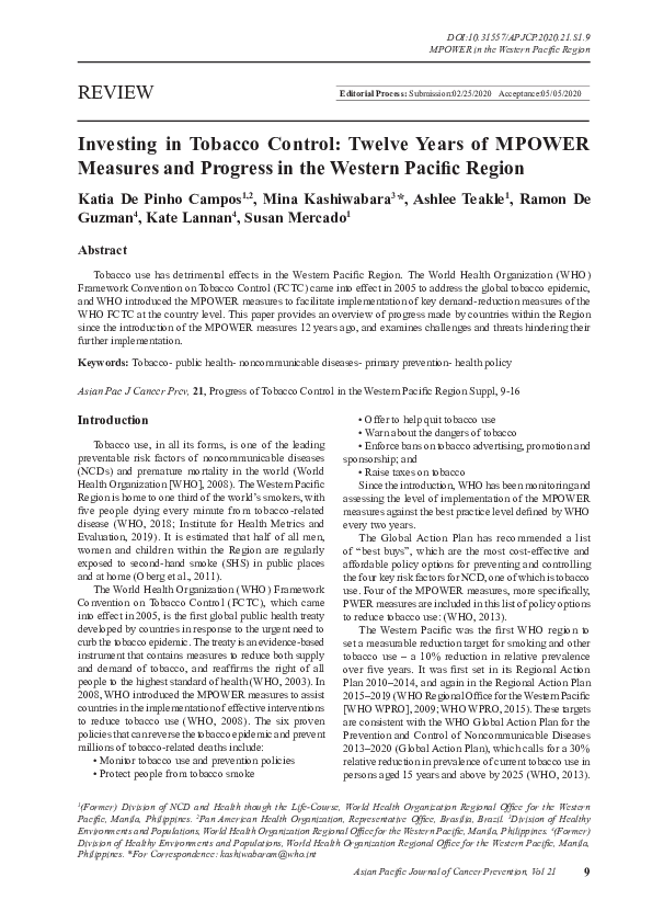 (PDF) Investing in Tobacco Control: Twelve Years of MPOWER Measures and ...