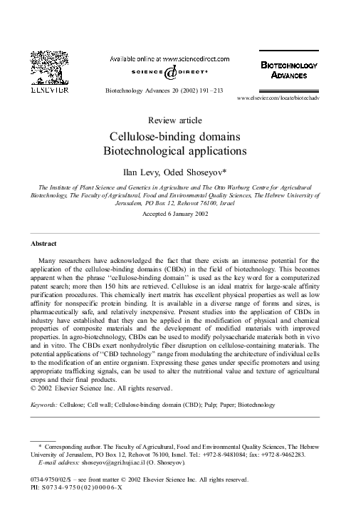 (PDF) Cellulose-binding domains:: Biotechnological applications