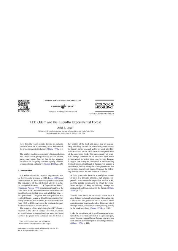 (PDF) H.T. Odum and the Luquillo Experimental Forest