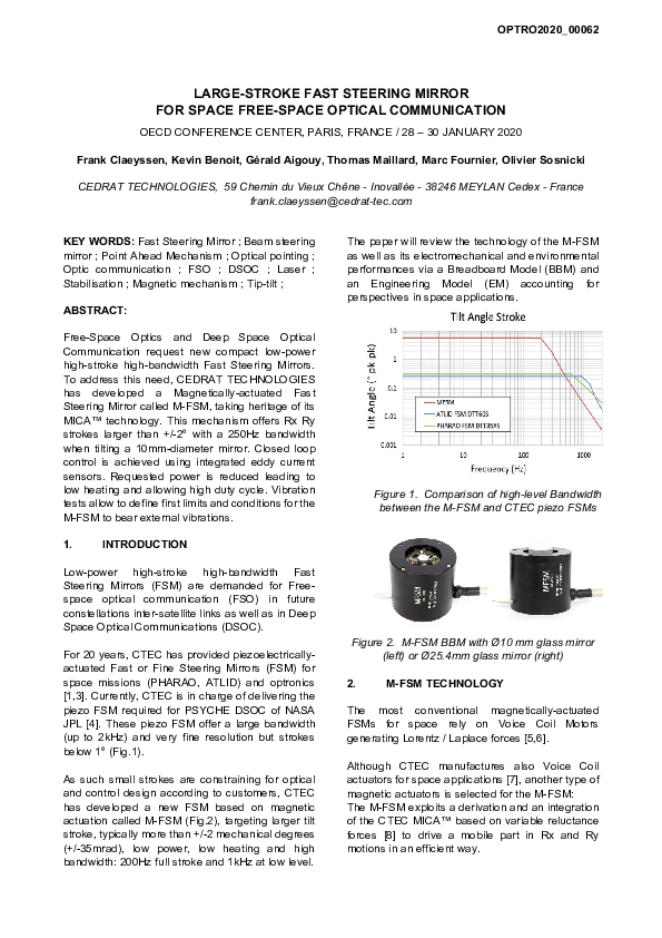 (PDF) Large-Stroke Fast Steering Mirror for Space Free-Space Optical ...