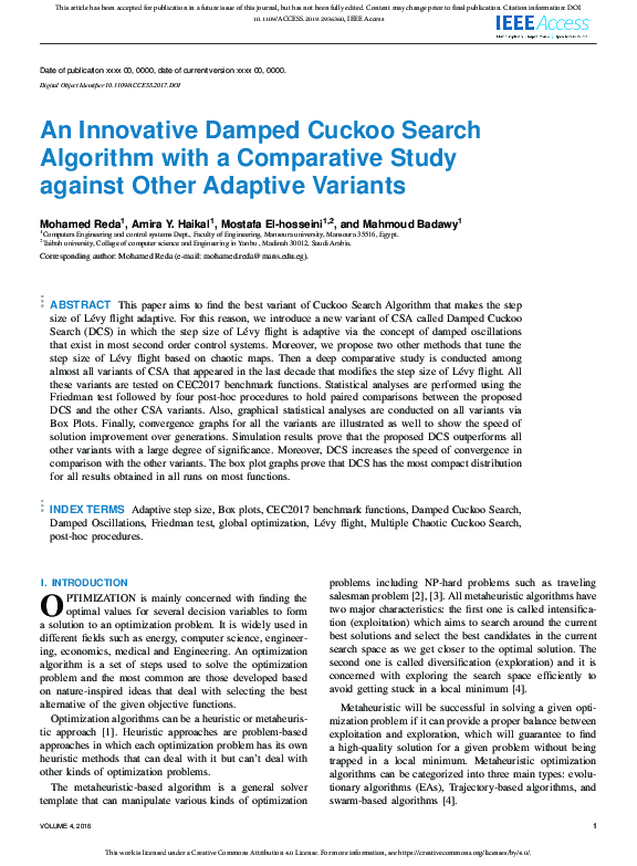 (PDF) Damped Cuckoo Search Algorithm: A Comparative Study