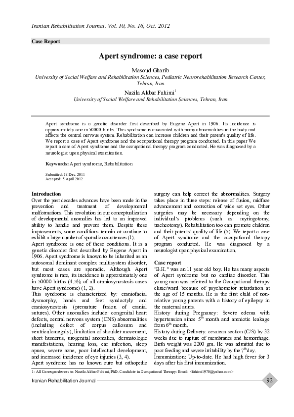 (PDF) Apert Syndrome: A Case Report