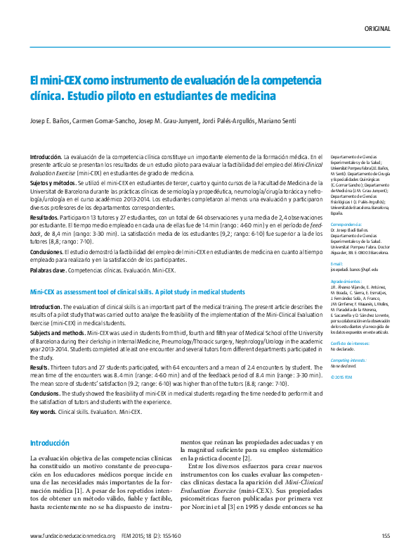 (PDF) El mini-CEX como instrumento de evaluación de la competencia clínica: estudio piloto en ...