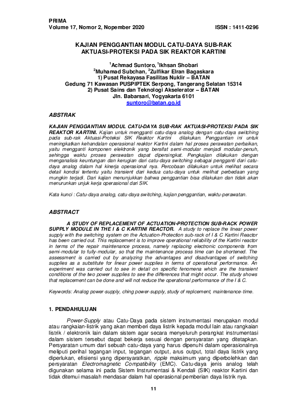 (PDF) Kajian Penggantian Modul Catu-Daya Sub-Rak Aktuasi-Proteksi Pada ...