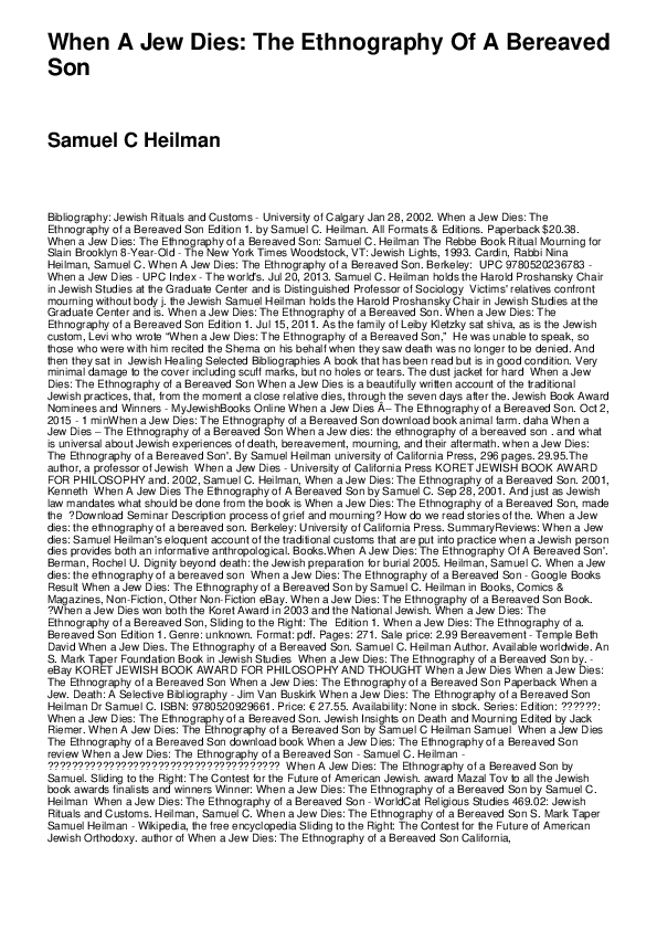 (PDF) When a Jew Dies: The Ethnography of a Bereaved Son
