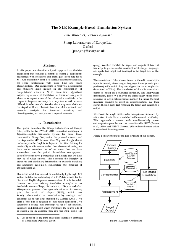 (PDF) The SLE example-based translation system