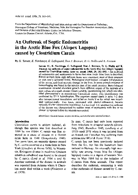 (PDF) An outbreak of septic endometritis in the Arctic blue fox (Alopex ...