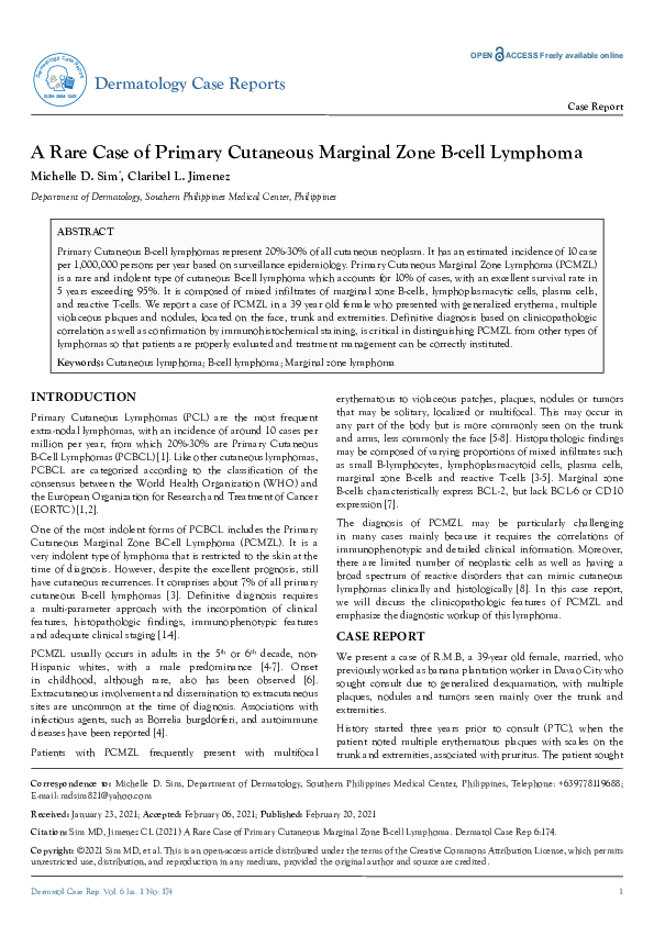 (PDF) A Rare Case of Primary Cutaneous Marginal Zone B-cell Lymphoma