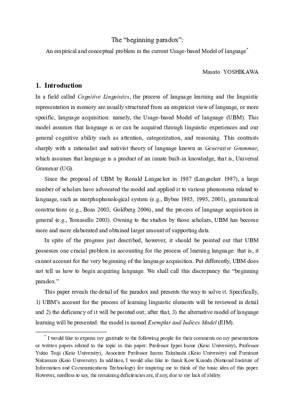 (PDF) The beginning paradox : An empirical and conceptual problem in the current Usage-based ...