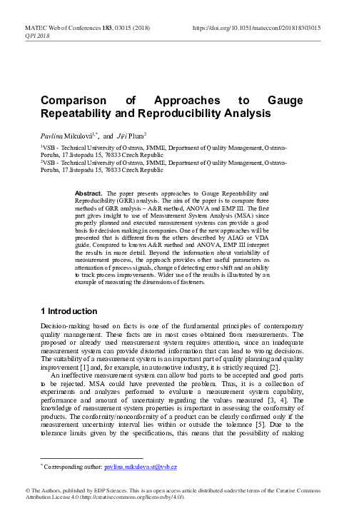 (PDF) Comparison of Approaches to Gauge Repeatability and ...