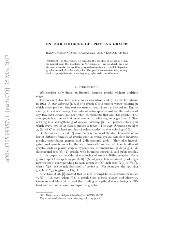 (PDF) On Star Coloring of Splitting Graphs