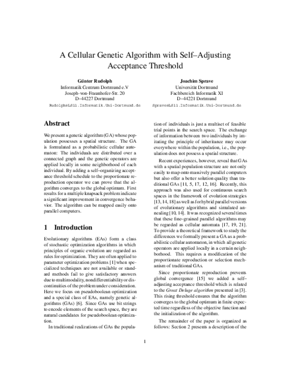 (PDF) A cellular genetic algorithm with self-adjusting acceptance threshold