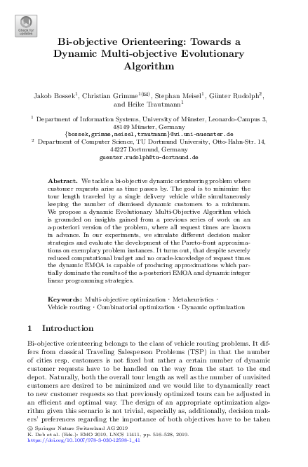 Pdf Bi Objective Orienteering Towards A Dynamic Multi Objective Evolutionary Algorithm
