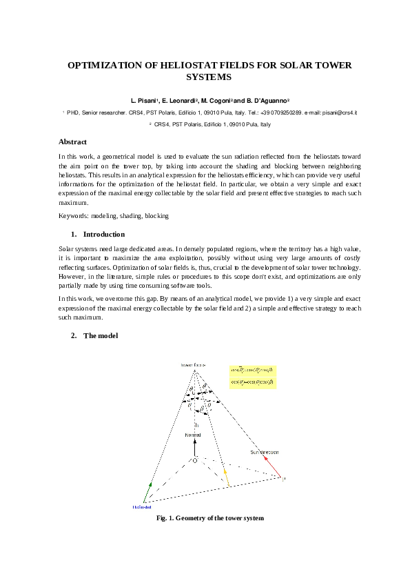(PDF) Optimization of Heliostat Fields for Solar Tower Systems