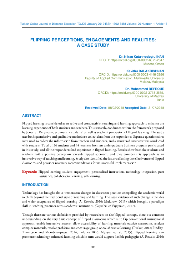 (PDF) Flipping Perceptions, Engagements and Realities: A Case Study