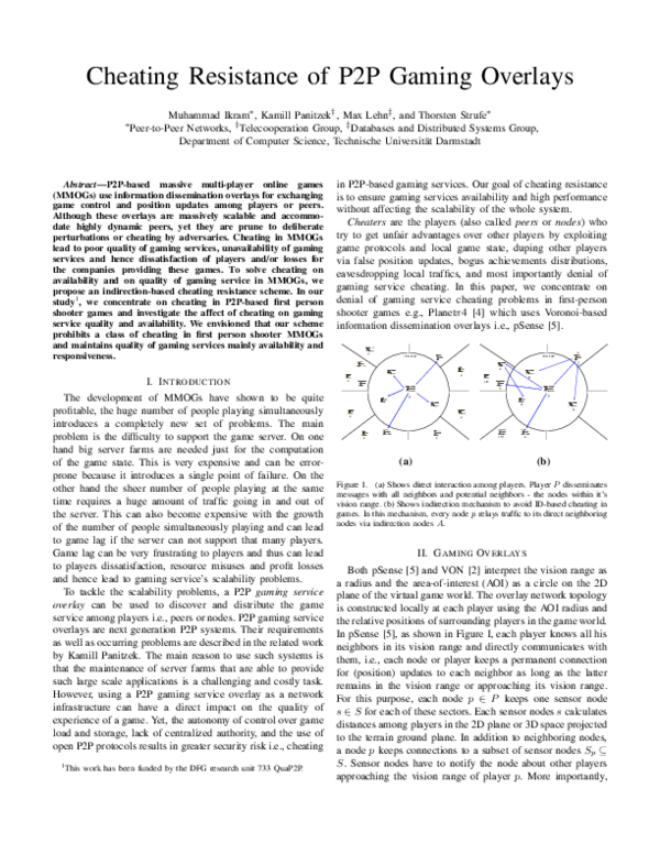 (PDF) Cheating Resistance of P2P Gaming Overlays