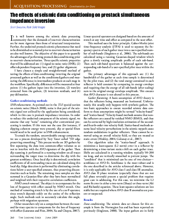 Pdf The Effects Of Seismic Data Conditioning On Prestack Simultaneous Impedance Inversion