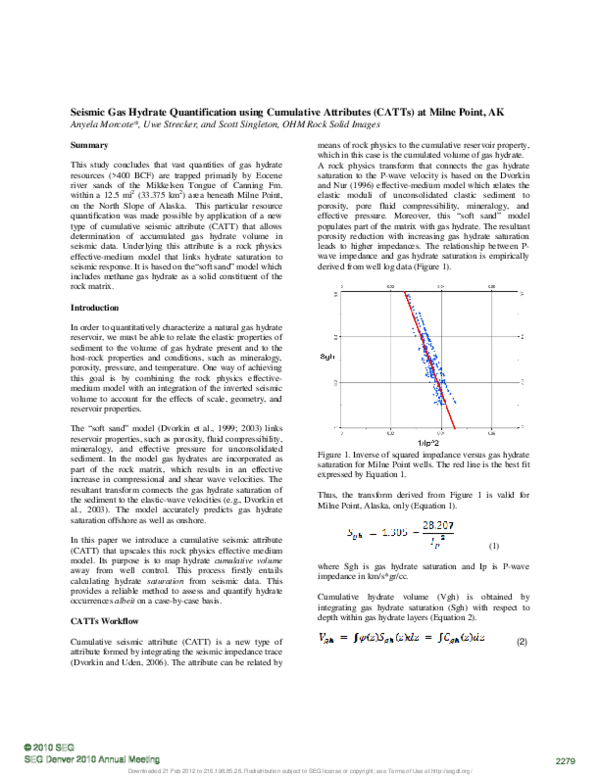 (PDF) Seismic Gas Hydrate Quantification using Cumulative Attributes ...