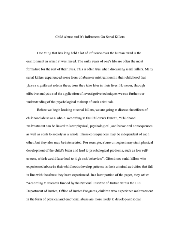 (PDF) Childhood Abuse and It's Influences On Serial Killers