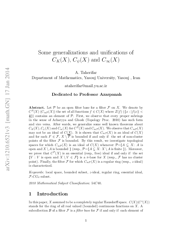 Pdf Some Generalizations And Unifications Of C {k} X C { Psi} X And C { Infty} X