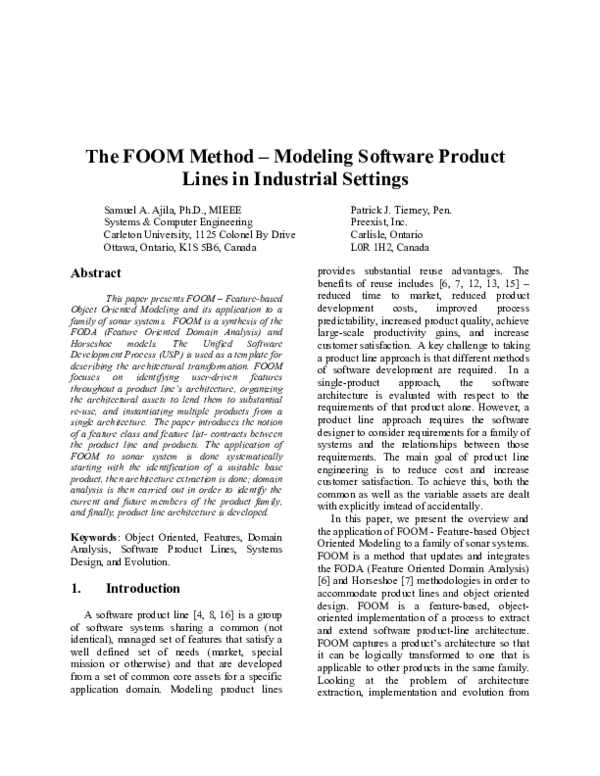 (PDF) The FOOM Method – Modeling Software Product Lines in Industrial Settings