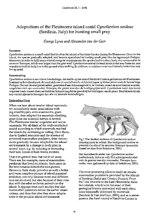 (PDF) Adaptations of the Pleistocene island canid Cynot he rium sardous ...
