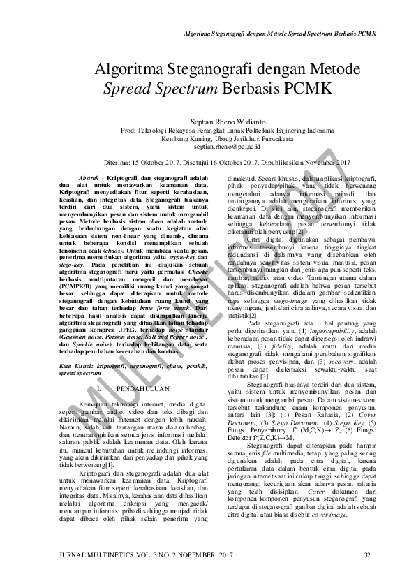 (PDF) Algoritma Steganografi dengan Metode Spread Spectrum Berbasis