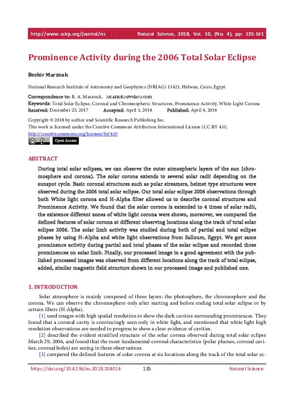 (PDF) Prominence Activity during the 2006 Total Solar Eclipse