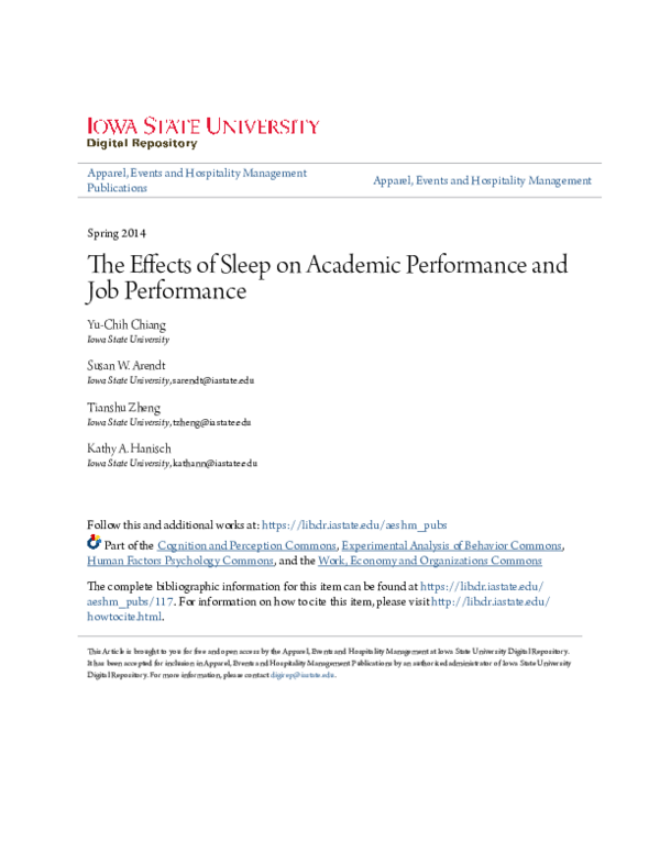 (PDF) The Effects of Sleep on Academic Performance and Job Performance