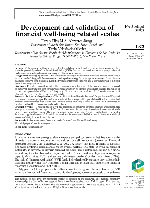 (PDF) Development and validation of financial well-being related scales