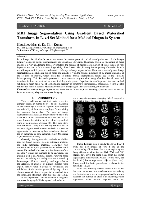 Pdf Mri Image Segmentation Using Gradient Based Watershed Transform In Level Set Method For A